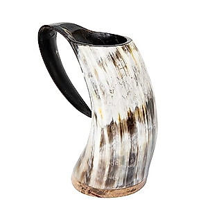 House of Horn - Handcrafted Viking Mug for Beer, Ale and More - Authentic Ox Horn Tankard - 16oz-500ml (Cow Pattern, Polished)