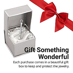 Cross Pendant in 925 Sterling Silver - Cubic Zirconia Cross Pendant for Men & Women - Prong Set - Cut CZ with Tapered Baguettes Jewelry Catholic Faith Christian Religious Birthday Gifts for