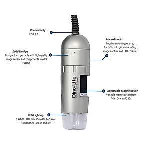 Dino-Lite USB Digital Microscope AM3111T - 0.3MP, 10x - 50x, 230x Optical Magnification, MicroTouch (Discontinued)