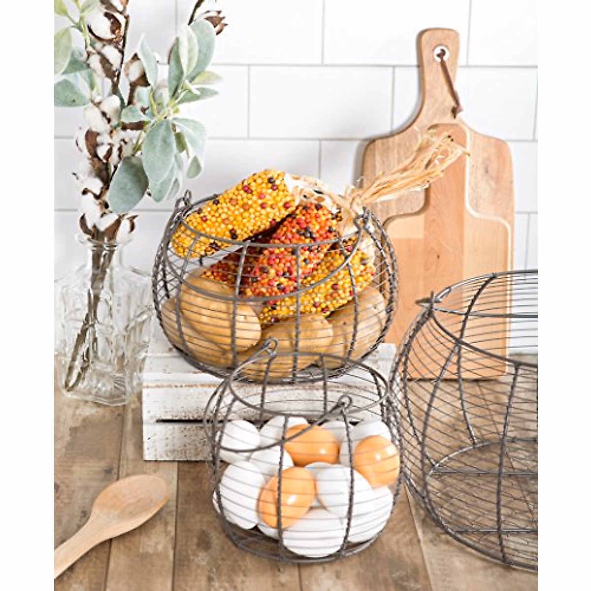 DII Vintage Wire Storage Baskets, Egg Basket Set, Rustic 3 Piece