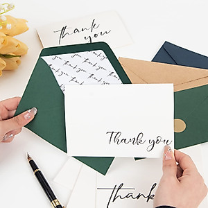 AZAZA 50 PK Thank You Cards with Envelopes Chic Liners, Minimalistic Thank You Notes 4x6 Inch, Green Thank You Cards with Envelopes for Wedding, Baby Shower, Graduation