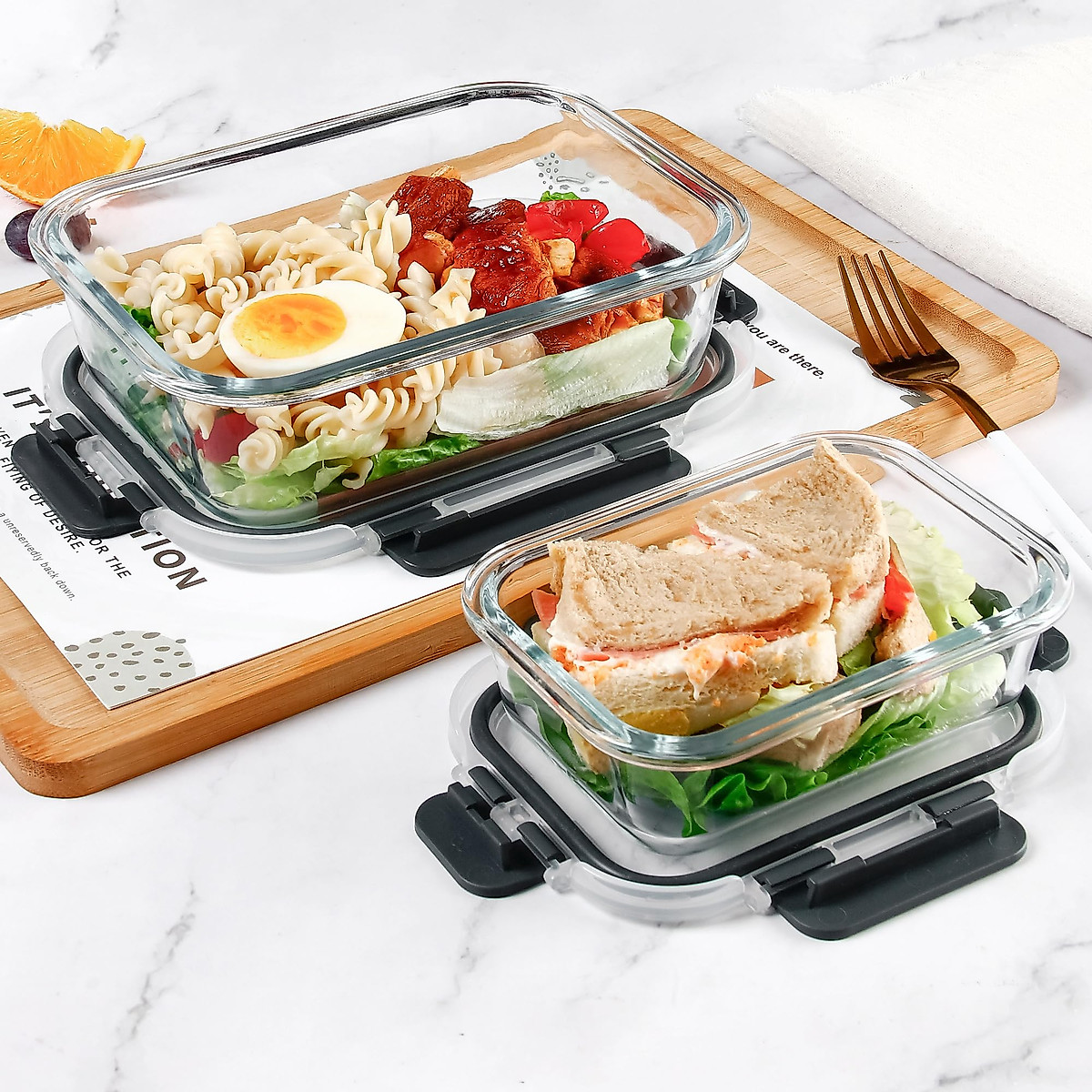 UMI UMIZILI Glass Food Storage Containers with Lids, 12 Pack Leakproof Glass Meal Prep Containers Airtight Stackable Glass Containers for Leftover, Fruit, Vetageables, Dishwasher Safe