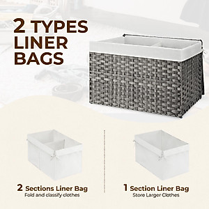GREENSTELL Storage Basket with Lid, Handwoven Blanket Storage Basket with Cotton Liner and Metal Frame, Foldable & Easy to Install, Shelf Basket Bin with Handle for Bedroom, Laundry Room Grey 65L