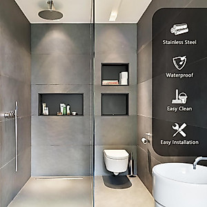 ZHAIUPON Shower Niche 12" x 12", Stainless Steel Wall Shower Niche No Tile Needed,Black Single Shelf Recessed Shower Shelf for Home Bathroom Storage Soap Niche