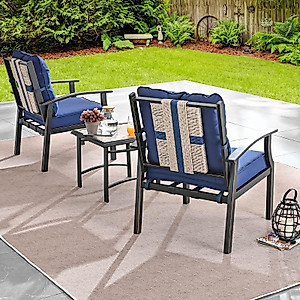 PatioFestival 3 Pieces Patio Bistro Set Outdoor Furniture Set with Coffee Table Patio Single Chairs with Cushion,for Poolside, Garden, Balcony(Bule)