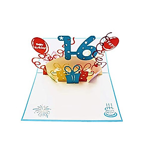 iGifts And Cards Happy 16th Birthday with Presents 3D Pop Up Greeting Card – Sweet Sixteen Granddaughter Gift, Awesome Unique 16 Grandson Present, Turning 16 Special Birthday Card For Son, Daughter