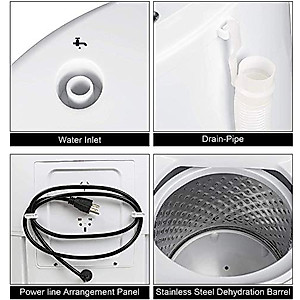 Intexca US Portable Twin Tub Mini Washing Machine w/ Spin and Dryer Function, Compact Design for College Dorms, Apartment, RV’s. Mini laundry Barrel Washer for Baby Clothes, Underwear, Delicates -Black