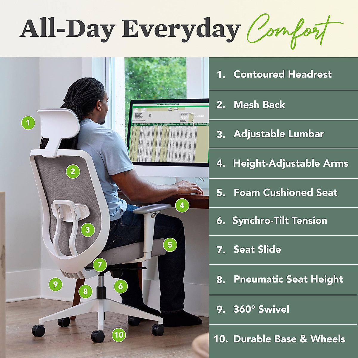 HON Altern Ergonomic Office Chair with Headrest - 3.5 Inch Thick Foam Cushion Seat Mid Back Mesh Desk Chair - Adjustable Lumbar Support, Arms, Synchro-Tilt Tension, Seat-Slide Controls - Black