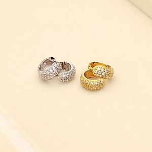 BERRICLE Sterling Silver Cubic Zirconia CZ Small Fashion Hoop Huggie Earrings for Women, Rhodium Plated 0.5"