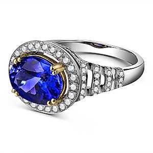 Lanmi 14K White Gold Certified Natural Blue Tanzanite Engagement Diamonds Rings Wedding Band for Women Promotion