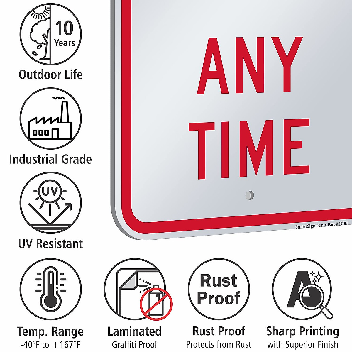 SmartSign 18 x 12 inch “No Parking Any Time” Metal Sign, Screen Printed, 63 mil Laminated Rustproof Aluminum, Red and White