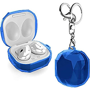 Wongeto Compatible for Samsung Galaxy Buds Live 2020 Case Cover, Hard PC with Diamond Pattern Crystal Case with Keychain for Samsung Galaxy Buds Live 2020 (Clear Bule)