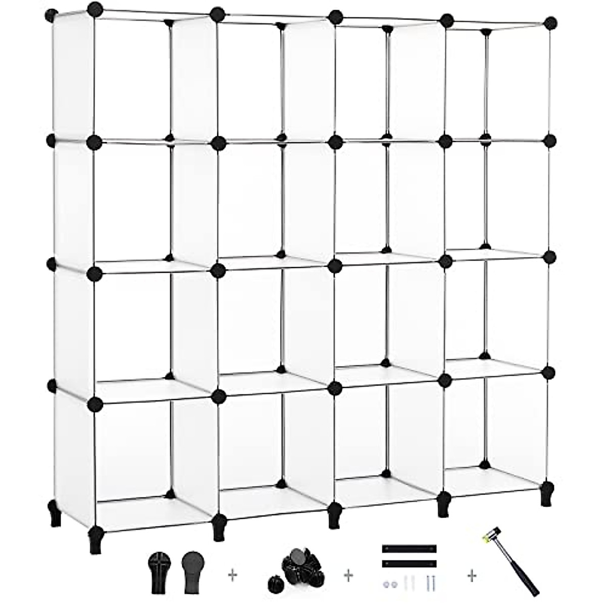 ANWBROAD Cube Storage Organizer 16 Cubes DIY Closet Cabinet Bookshelf Kids Organizers and Storage for Bedroom Closet Organizer Cubby Shelving Plastic Bookcase Office Living Room White ULCS016T