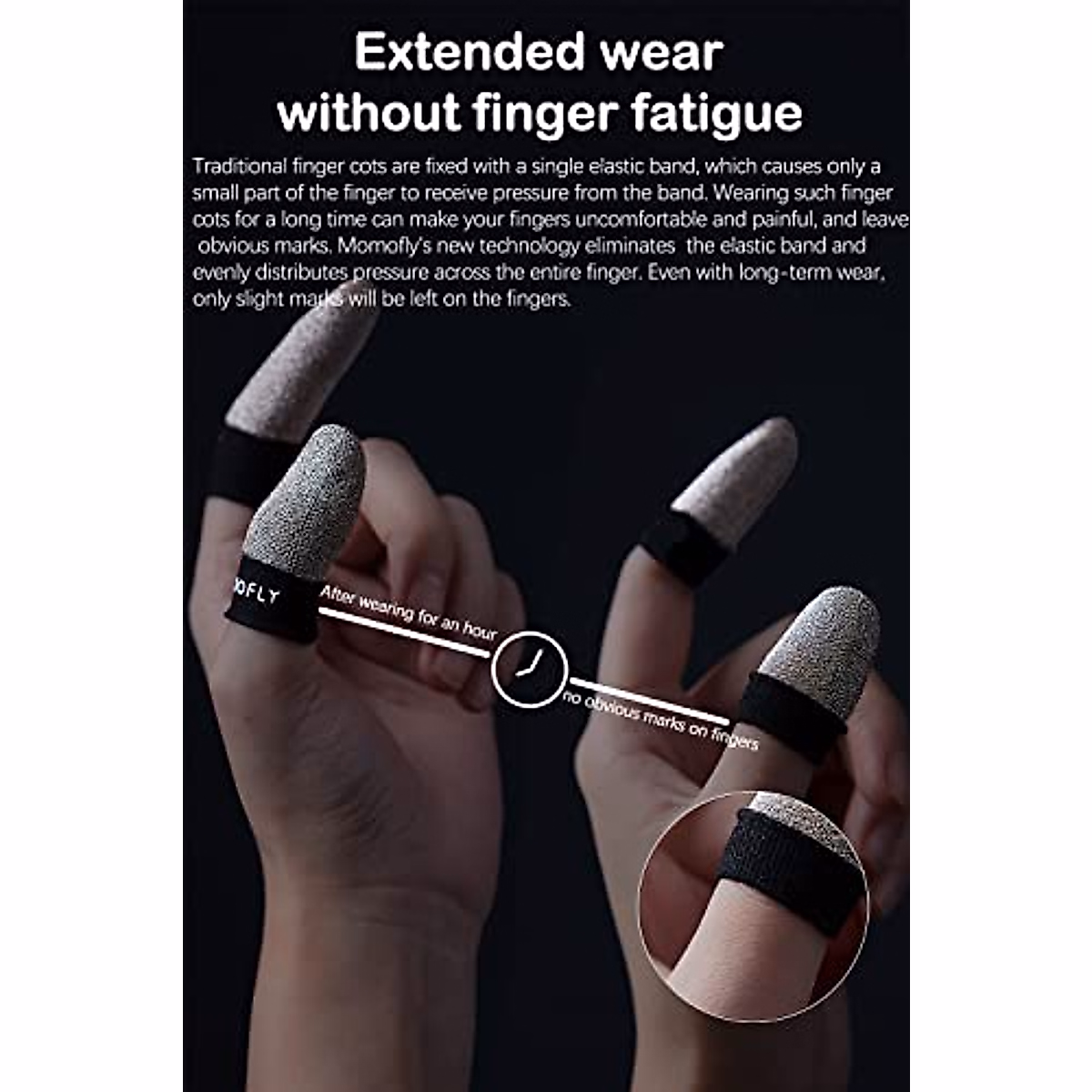 MOMOFLY Gaming Finger Sleeves,Customized for American Finger Sizes,100% Visible Silver Fibers,Just Right Pressure/Breathable/Sweatproof,Silver Bullet Ⅰfor COD Mobile PUBG Gaming Glove（10P） (M)