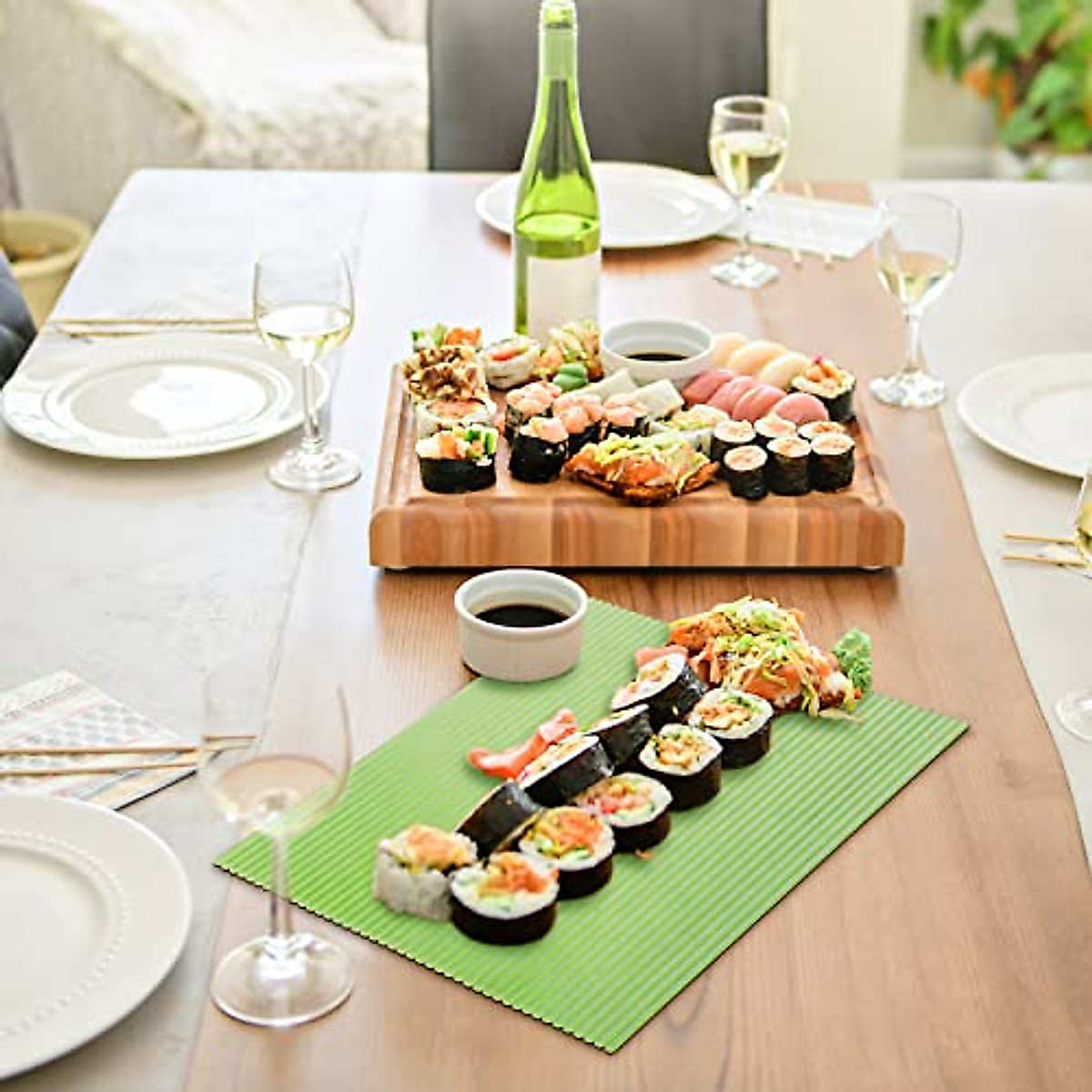 3 Pieces Kitchen Sushi Rolling Mat Non Stick Sushi Making Kit Japanese Plastic Sushi Rolling Maker Homemade for Home Kitchen DIY Sushi Plate Mat (Green)