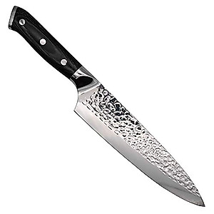 Yengisar Kitchen Knife – Chef Knife 8 Inches Cooking Knife Forged in Fire German High Carbon Stainless Steel Knife – Full Tang Hammered Finish Chopping Knife with Ergonomic Handle…