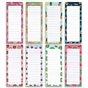 8 Magnetic Notepads - Large Notepads for Grocery List, Shopping List, To-Do List, Reminders, Recipes -Magnetic Back- Memo Notepad with Realistic Fruit Designs | 60 Sheets per Pad 9 x 3.5 inch (8 Pack)