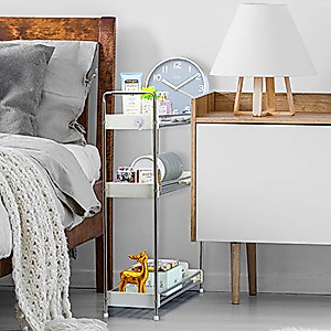 Titanmall 3 Tier Silver Slim Storage Unit Mobile Shelving Unit Organizer Slide Out Storage Tower Rack for Kitchen Bathroom Laundry Narrow Places
