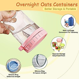 TTrpuon Overnight oats containers with lids glass and spoon,glass jars with lids, cereal cups to go, Breakfast On the Go Cups, Cups Set of 5