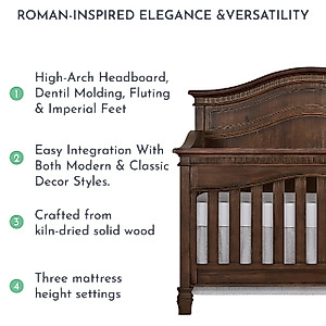 Evolur Cheyenne 5-in-1 Full Panel Convertible Crib in Antique Brown, Greenguard Gold Certified
