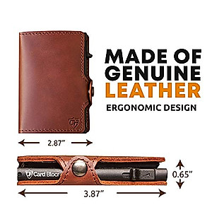 Conceal Plus Wallet for Men, Pop Up Wallet Credit Card Holder - RFID Blocking, Slim Minimalist Credit Card Case (Brown Genuine Leather)