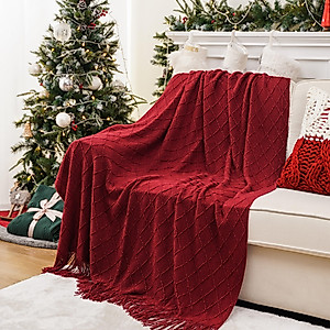 BATTILO HOME Christmas Decor Red Throw Blanket for Couch, Boho Bed Throws for Foot of Bed, Decorative Red Throws for Sofa Living Room, 50"x60"