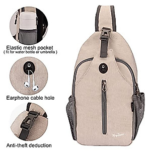 MAYLISACC Sling Backpack, Crossbody Sling Bag, Lightweight Shoulder backpack, Chest bag, Hiking Daybag for Biking, Cycling Walking (beige)