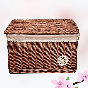 GARNECK Clothing Drawer Wicker Storage Basket with Lid Laundry Organizer Square Storage Bins Woven Box Seagrass Basket for Bedroom Living Room Woven Baskets