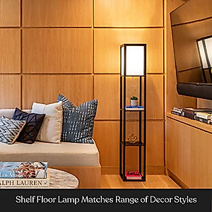 Brightech Maxwell - Modern Shelf Floor Lamp with Lamp Shade and LED Bulb - Corner Display Floor Lamps with Shelves for Living Room, Bedroom and Office - Black