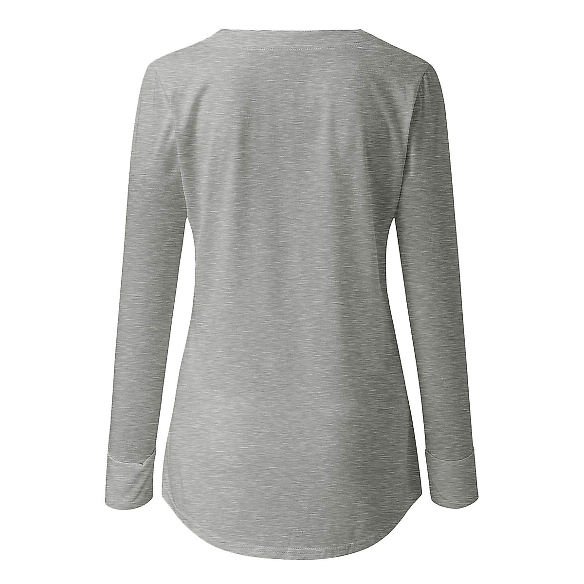Aniywn Women's Ladies Thin Long Sleeve Tunic T-Shirt Baggy V-Neck Buttons Pure Color Tee Pullover Blouse Gray