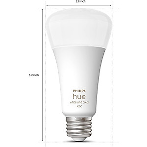 Philips Hue Smart 100W A21 LED Bulb - White and Color Ambiance Color-Changing Light - 1 Pack - 1600LM - E26 - Indoor - Control with Hue App - Works with Alexa, Google Assistant and Apple Homekit
