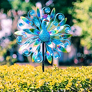 VEWOSTAR Outdoor Wind Spinner 58" Metal Peacock Wind Spinner Double Peacock Wind Sculpture for Garden Yard Patio Decoration