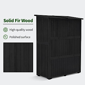 MCombo Large Wooden Outdoor Storage Shed with 2 Shelves, Oversize Garden Tool Shed with Lock, Outdoor Storage Cabinet with Floor for Patio and Yard (46.9" x 22.4" x 66") 1911 (Black)