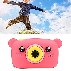 Kids Cartoon Camera, Front and Rear Dual Cameras Kids Camera Eco Friendly Multiple Fun Photo Frames ABS for Outdoor for 3‑10 Years Old Kids (Pink)