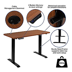 Flash Furniture Tanner Electric Height Adjustable Standing Desk - Table Top 48" Wide - 24" Deep (Mahogany)
