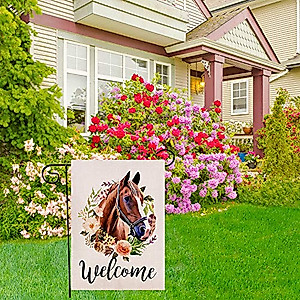 Welcome Horse Garden Flag 12.5x18 Inches Vertical Double Sided Farmhouse Burlap Yard Outdoor Décor