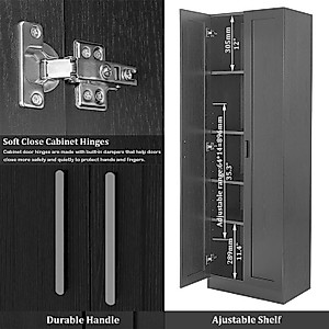 Panana Wooden Tall Storage Cabinet with 2 Doors and Shelves - Free Standing Narrow Food Pantry (Black, 45P)