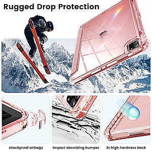 INFILAND Compatible with iPad Pro 12.9 Case 2022/2021(6th/5th Gen), [Crystal Clear Both Back & Frame] Anti-Yellowing + Pencil Holder (A2378, A2461, A2379, A2462, A2436, A2764, A2437, A2766), Rose Gold