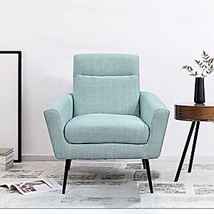 Tiokop Mid Century Modern Upholstered Fabric Accent, Living Room, Bedroom Leisure Single Sofa (Metal Legs),TV armrest seat,Suitable for Small Space Home,Office,Coffee Chair,Light Blue