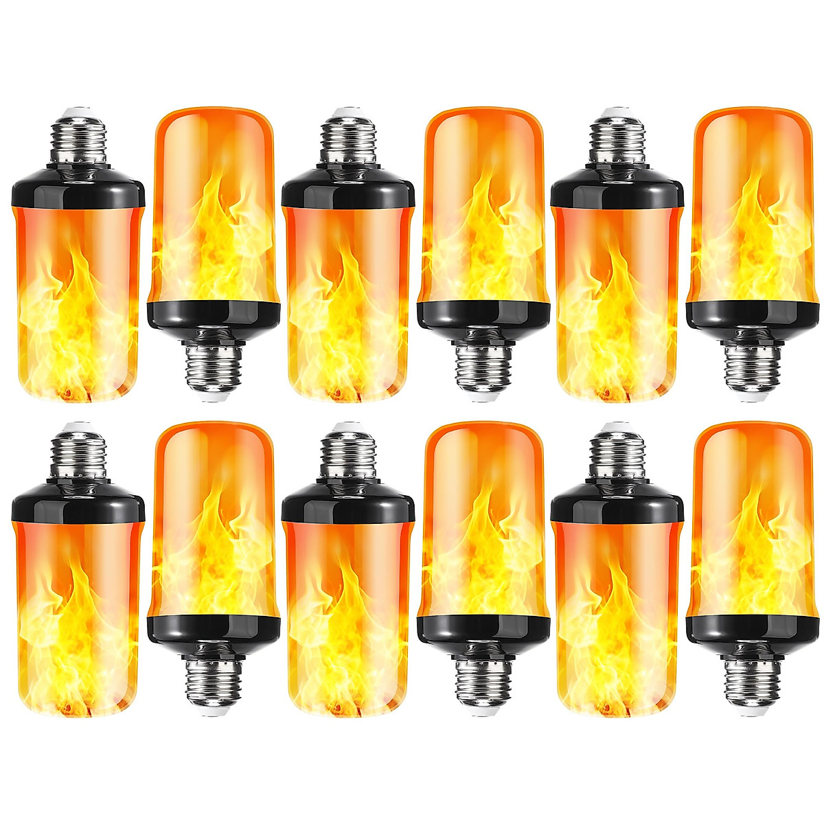 VIHOSE 12 Pcs 4 Modes LED Flame Light Bulbs Flickering Light Bulbs Christmas Fire Light Bulb E26 Base Flame Light for Outdoor Lights Christmas Party Indoor Church Bar Home Decor (Yellow)