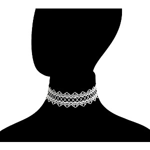 LINKY 10pcs White Lace Choker Necklace Women Jewelry Set (White)