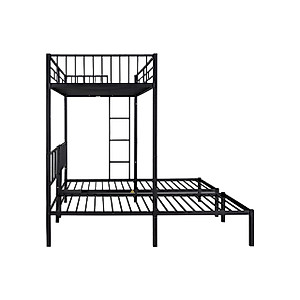 Metal Triple Bunk Bed for 3 People, Can Be Separated into 3 Twin Beds, Twin Over Twin & Twin Bunk Bed with Guardrails for Kids, Teens, Adults (Black)