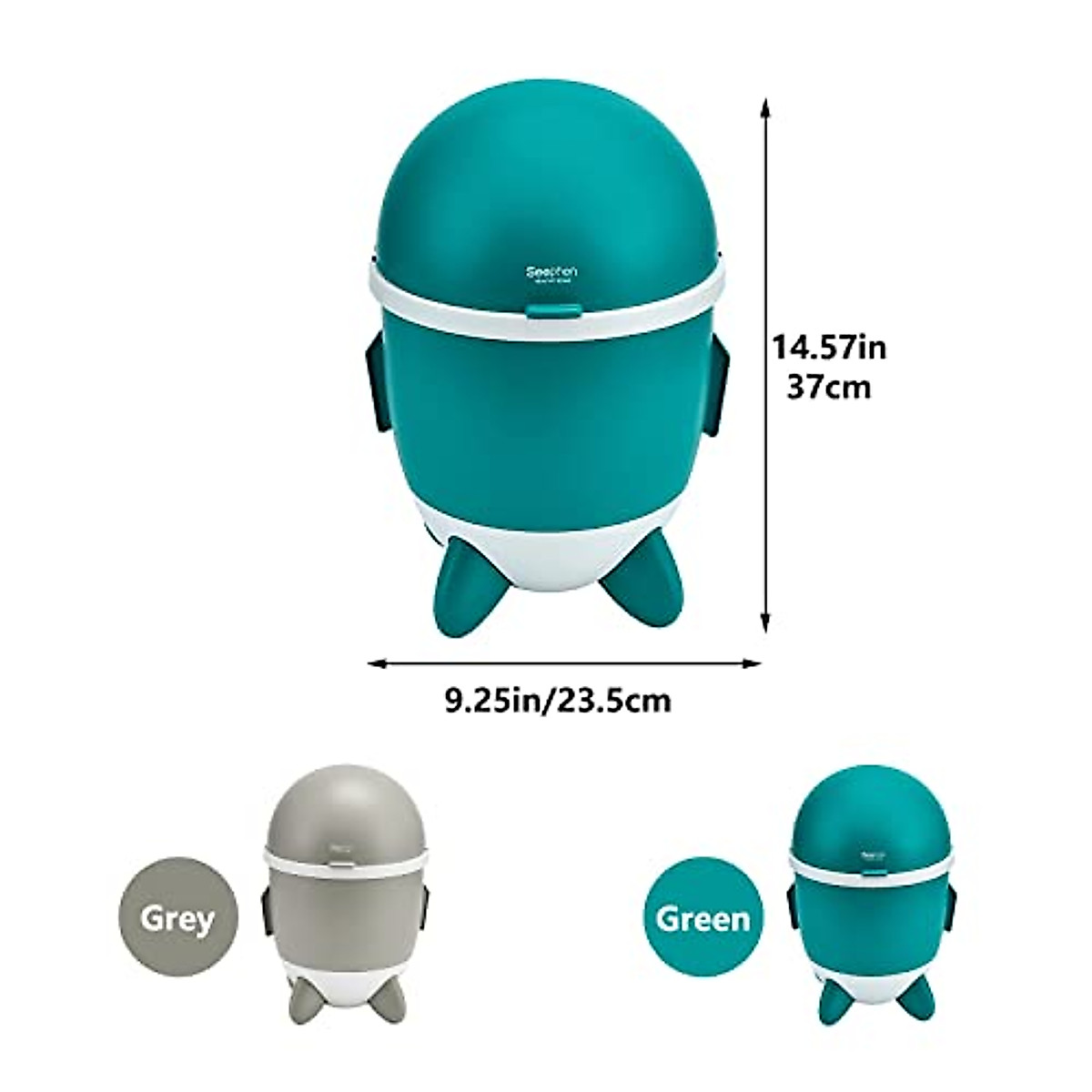 ENNTJOOY Large Capacity Rocket Shape Plastic Trash Can with Lid Trash Can with Removable Clamshell designTrash Can for Bathroom Kitchen and Office (Green)