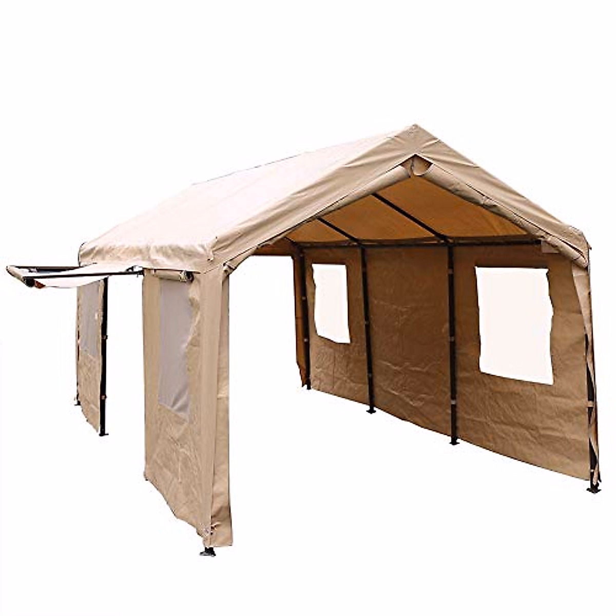 SORARA Carport 10 x 20 ft Heavy Duty Canopy Garage Car Shelter with Windows and Sidewalls, Beige