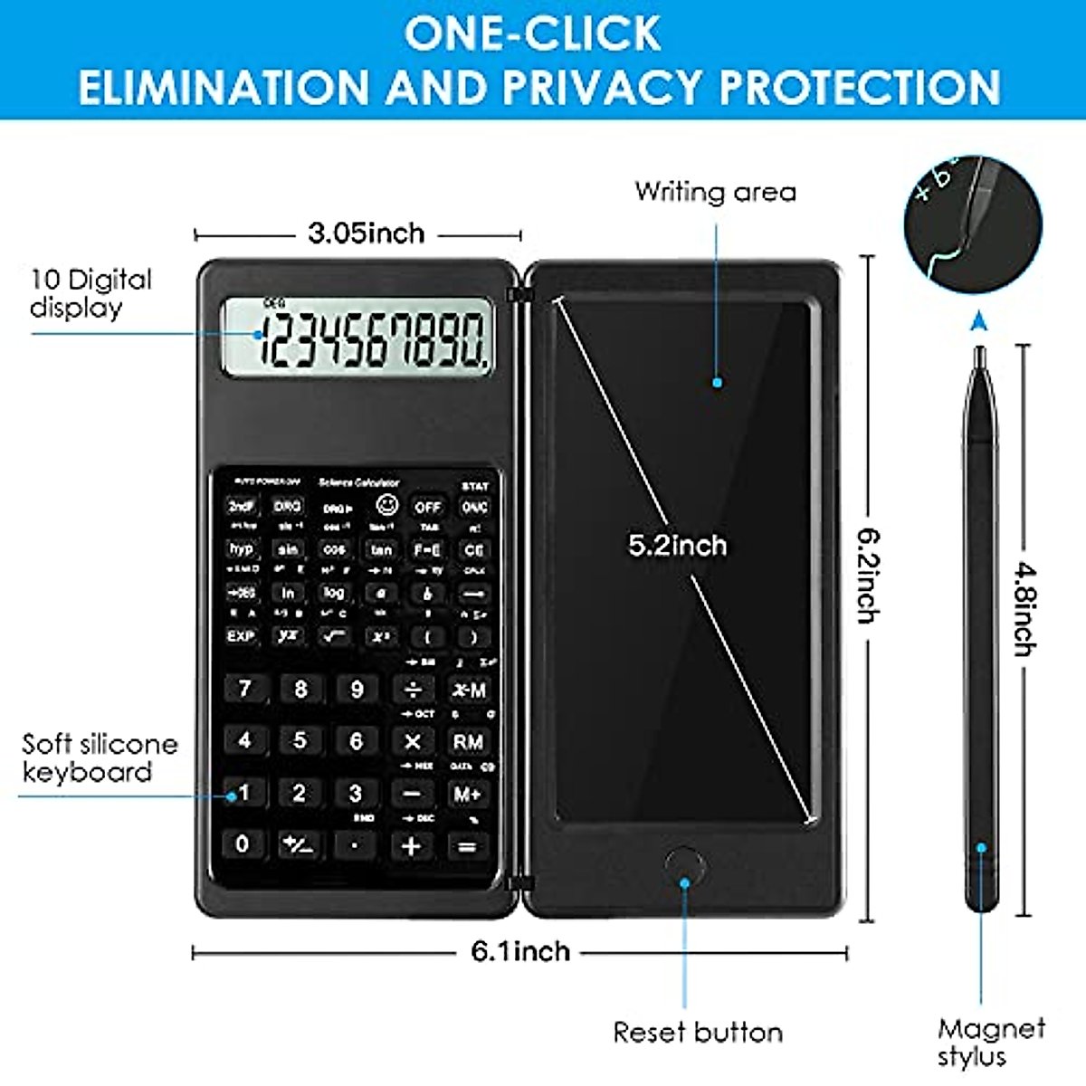 IPepul Scientific Calculators for high-School, 10 Digits Digital with Erasable Writing Board Math Calculator for Middle School & College