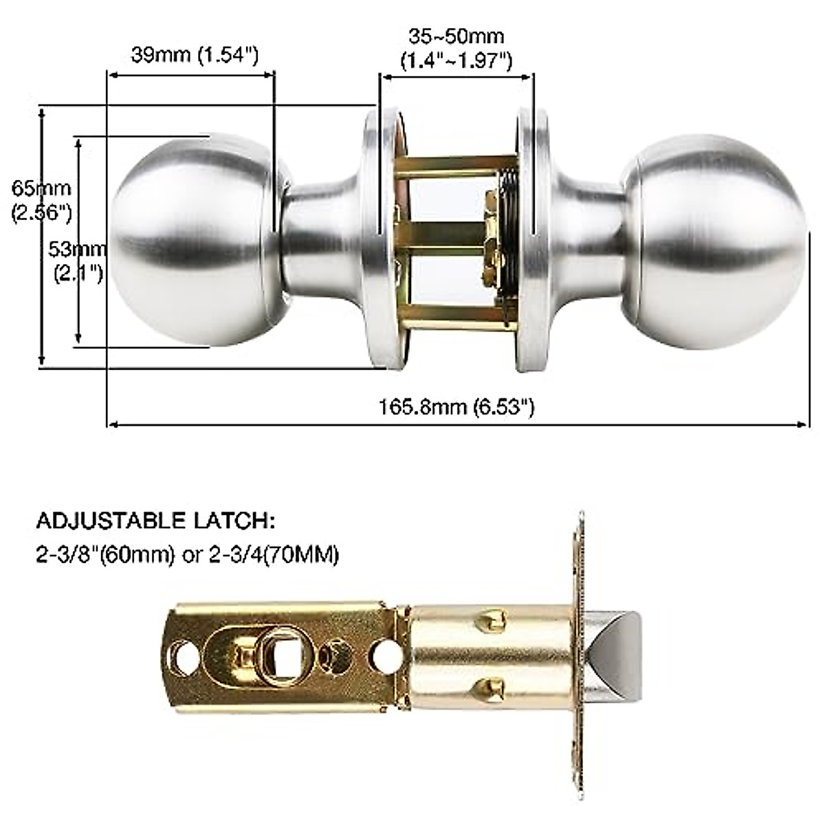 GSCZ Door Knob with Key for Bedroom Door Locks with Keys, Stainless Steel Doorknob with Lock and Key, Ball Door Handle with Key Doorknob with Lock and Key