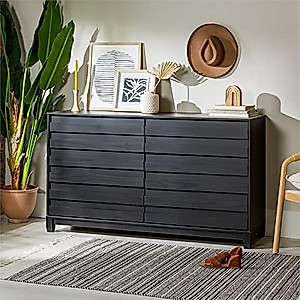 Pemberly Row Modern Grooved Panel 6-Drawer Wood Bedroom Dresser in Black
