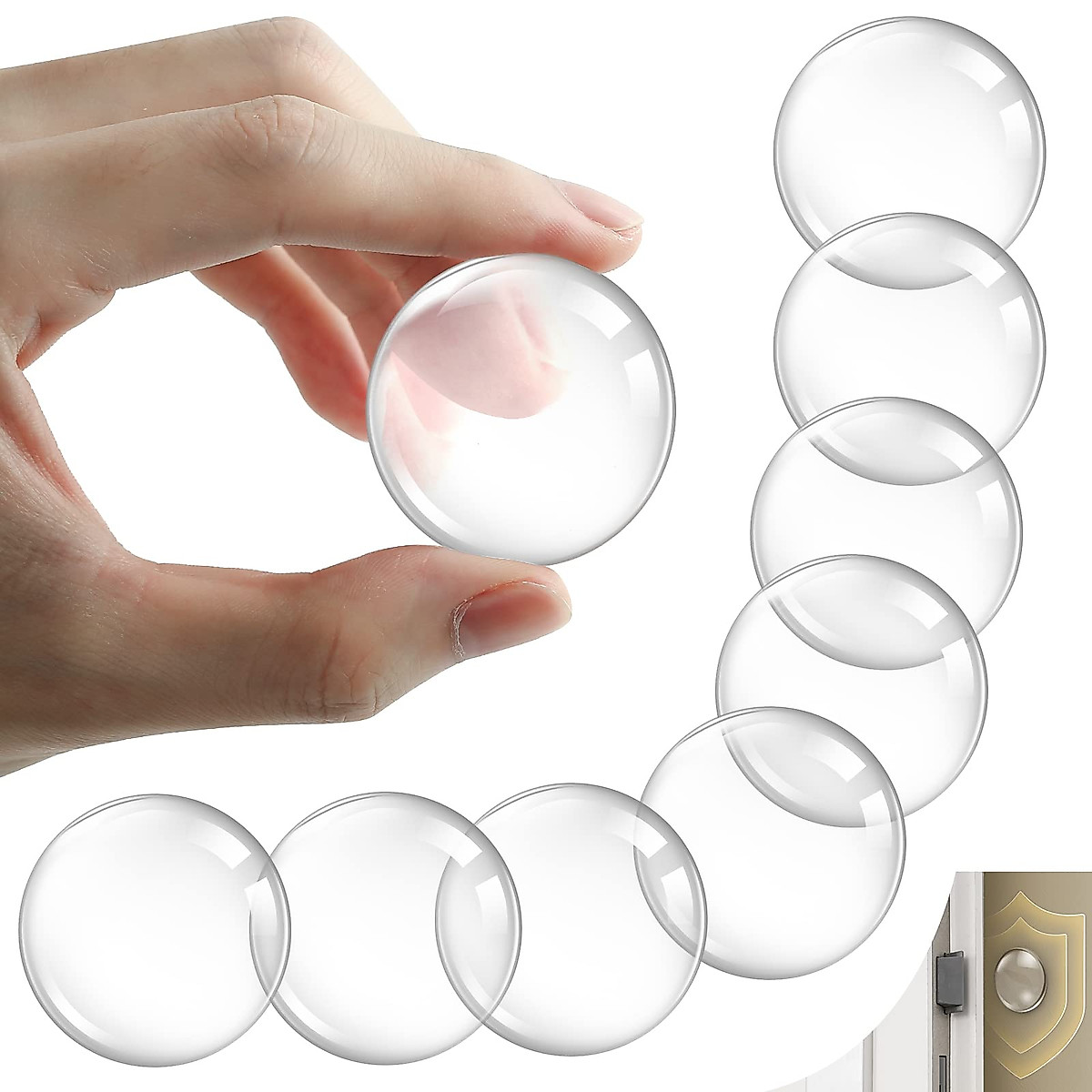 8 PCS Door Stoppers Wall Protector (1.57”), Round Door knob Wall Shield, Clear Rubber Door Bumpers for Wall, Self Adhesive Door Handle Stopper, Reusable & Washable