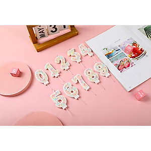 EAKE 1 Birthday Candle Macaron Glitter 3D Number 1 Candles for Birthday Cakes Girl Women Sweet Theme One Years Old Birthday Wedding Anniversary Party Cake Decoration