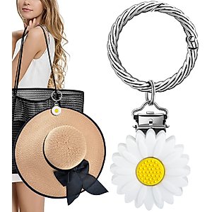 YATOISUR Hat Clip - Hat Holder for Travel on Bag - Silicone Hands Free Hat Clip for Purse Luggage - Protect Hat from Falling (White Daisy 1 Pack)
